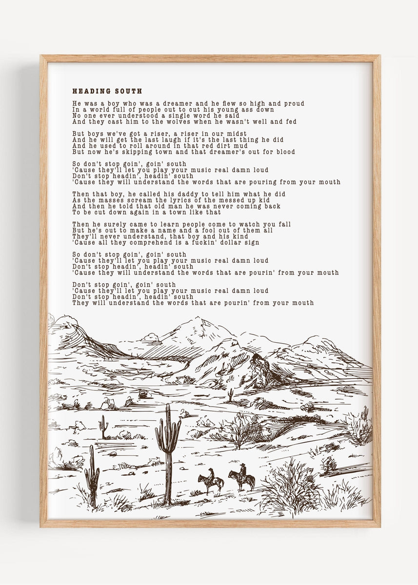 Heading South by Zach Bryan Art Print | Inspirational Lyrics for Your ...