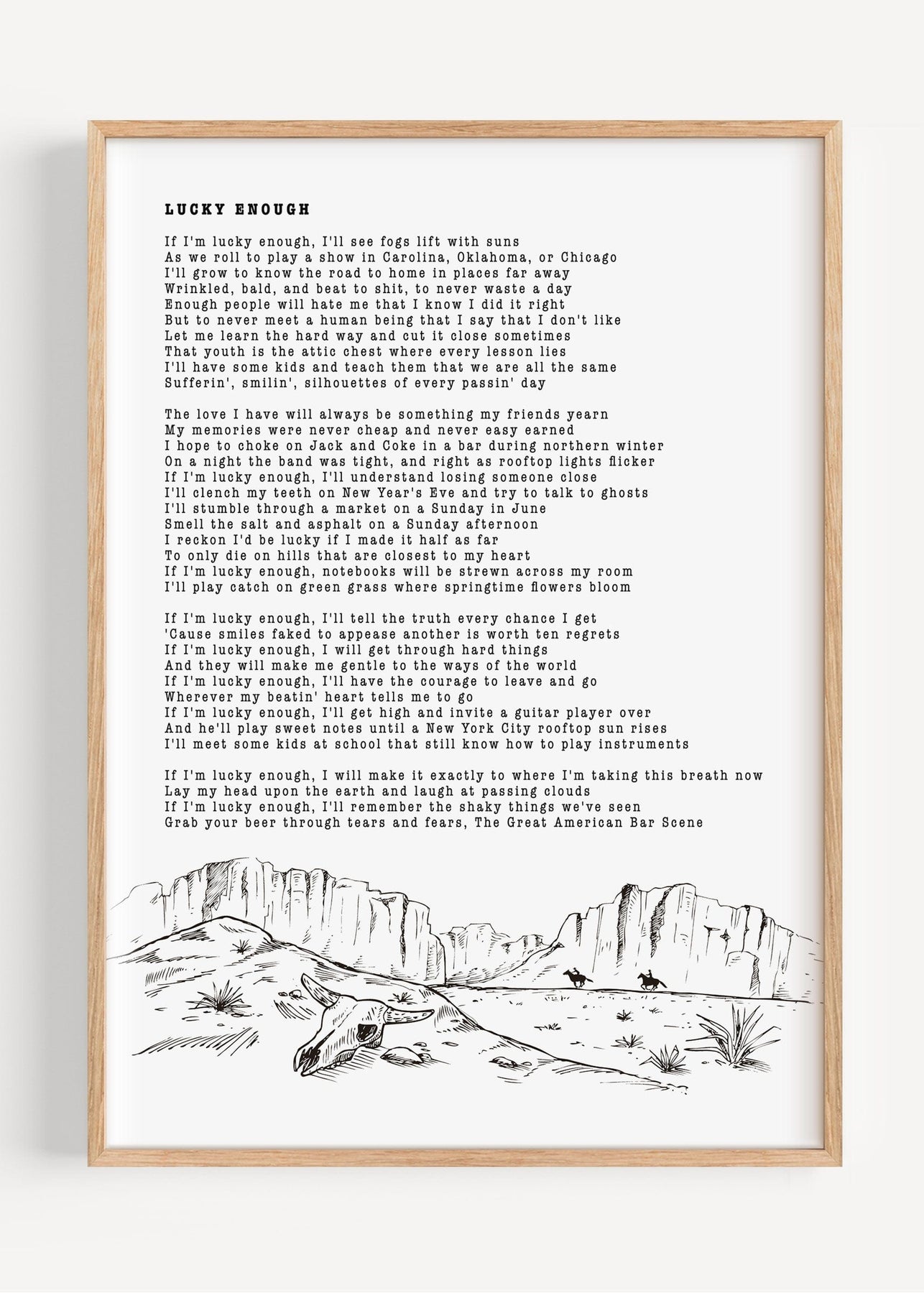 Lucky Enough by Zach Bryan Art Print | Inspirational Lyrics for Your ...