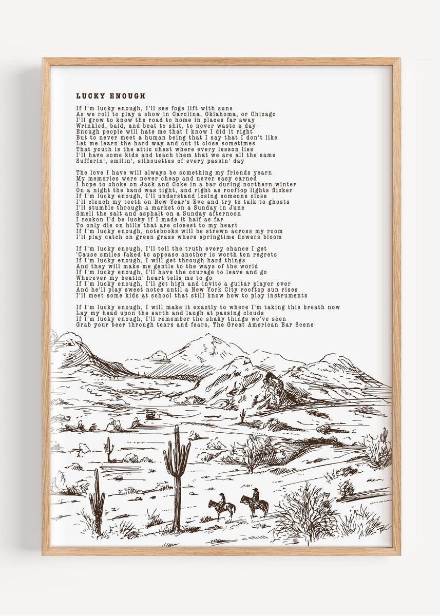 Lucky Enough by Zach Bryan Art Print | Inspirational Lyrics for Your ...
